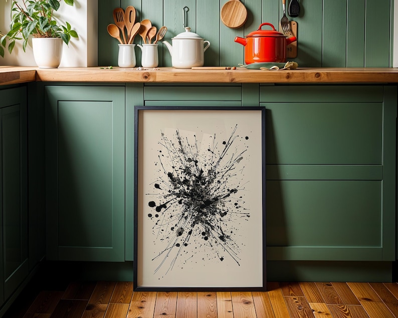 Black Wall Art, Ink Splatter Abstract Print, Modern Minimalist Artwork ...