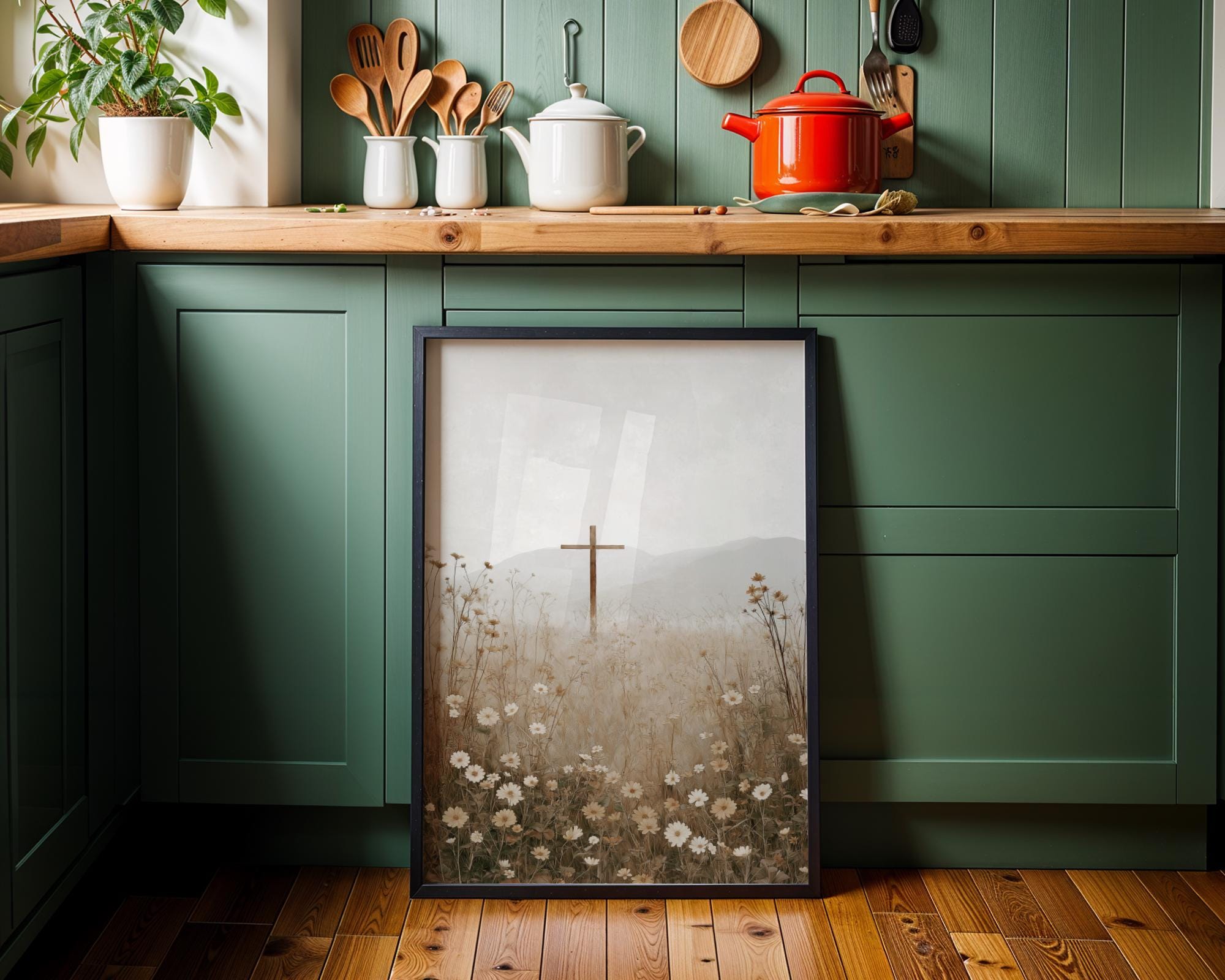 Christian Wall Art Print | Cross Landscape Artwork | Neutral Faith Home ...