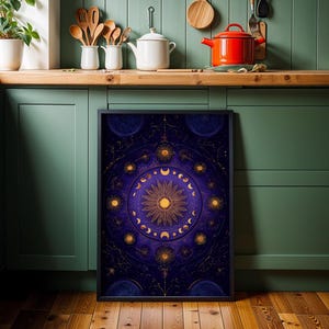 Celestial Mandala Wall Art, Moon Phase Zodiac Print, Astrology Décor ...