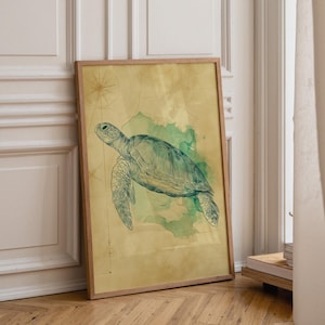 Vintage Sea Turtle Wall Art, Nautical Map Print, Ocean Animal ...