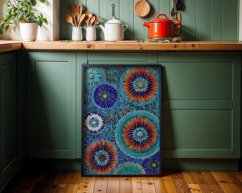 Moroccan Tile Art Print, Colorful Mediterranean Boho Poster (framed ...