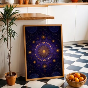 Celestial Mandala Wall Art, Moon Phase Zodiac Print, Astrology Décor ...