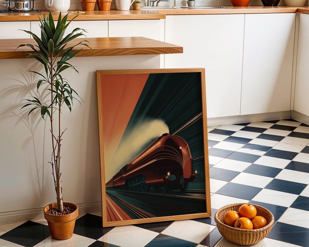 Art Deco Train Wall Art Print, Vintage Locomotive Poster, Streamline ...