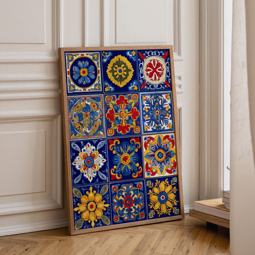 Talavera Tile Wall Art • Mexican Floral Pattern Print • Colourful Folk ...