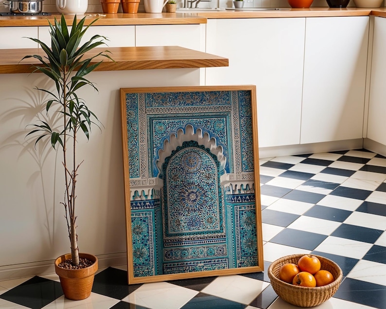 Moroccan Tile Wall Art, Blue Mosaic Arch Print, Moorish Architecture ...