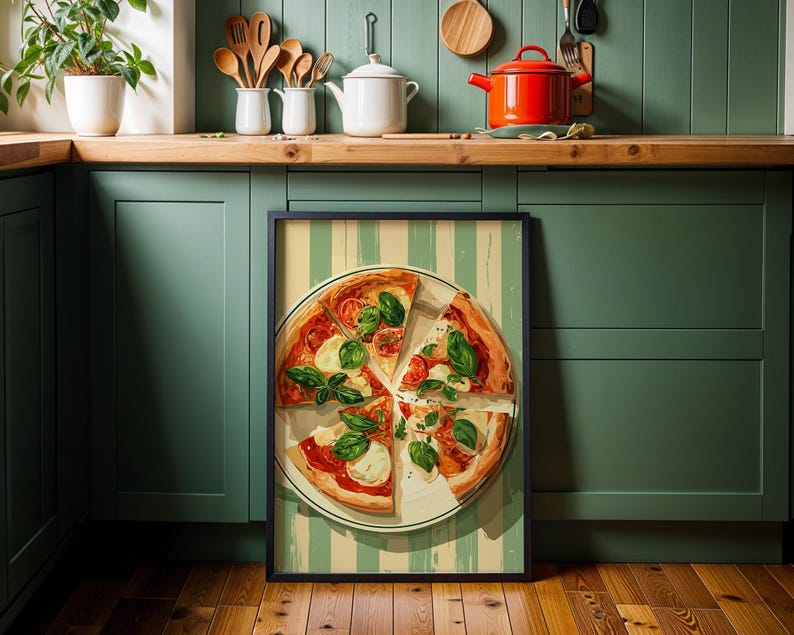 Margherita Pizza Wall Art, Italian Kitchen Decor, Food Poster (framed ...