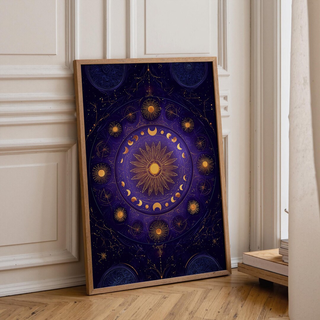 Celestial Mandala Wall Art, Moon Phase Zodiac Print, Astrology Décor ...