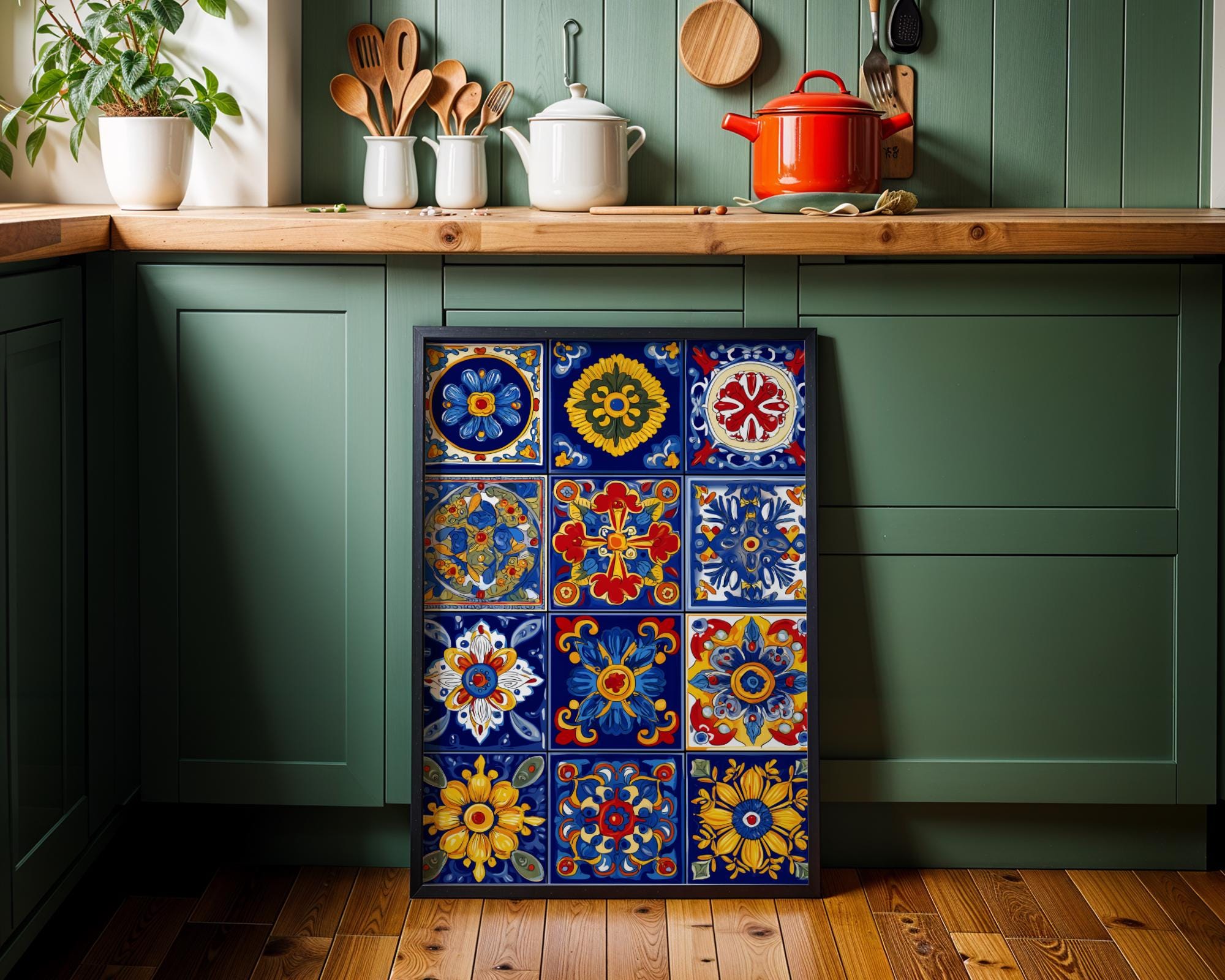 Talavera Tile Wall Art • Mexican Floral Pattern Print • Colourful Folk ...