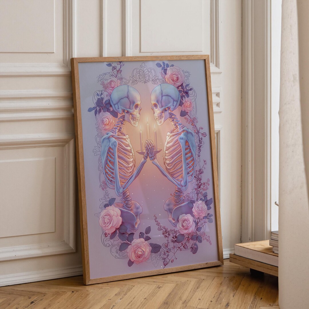 Pastel Gothic Skeleton Wall Art, Romantic Skull Couple Print, Soft ...