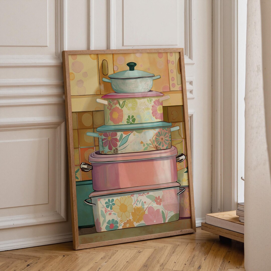 Vintage Floral Pyrex Cookware Print, Retro Kitchen Decor Poster ...