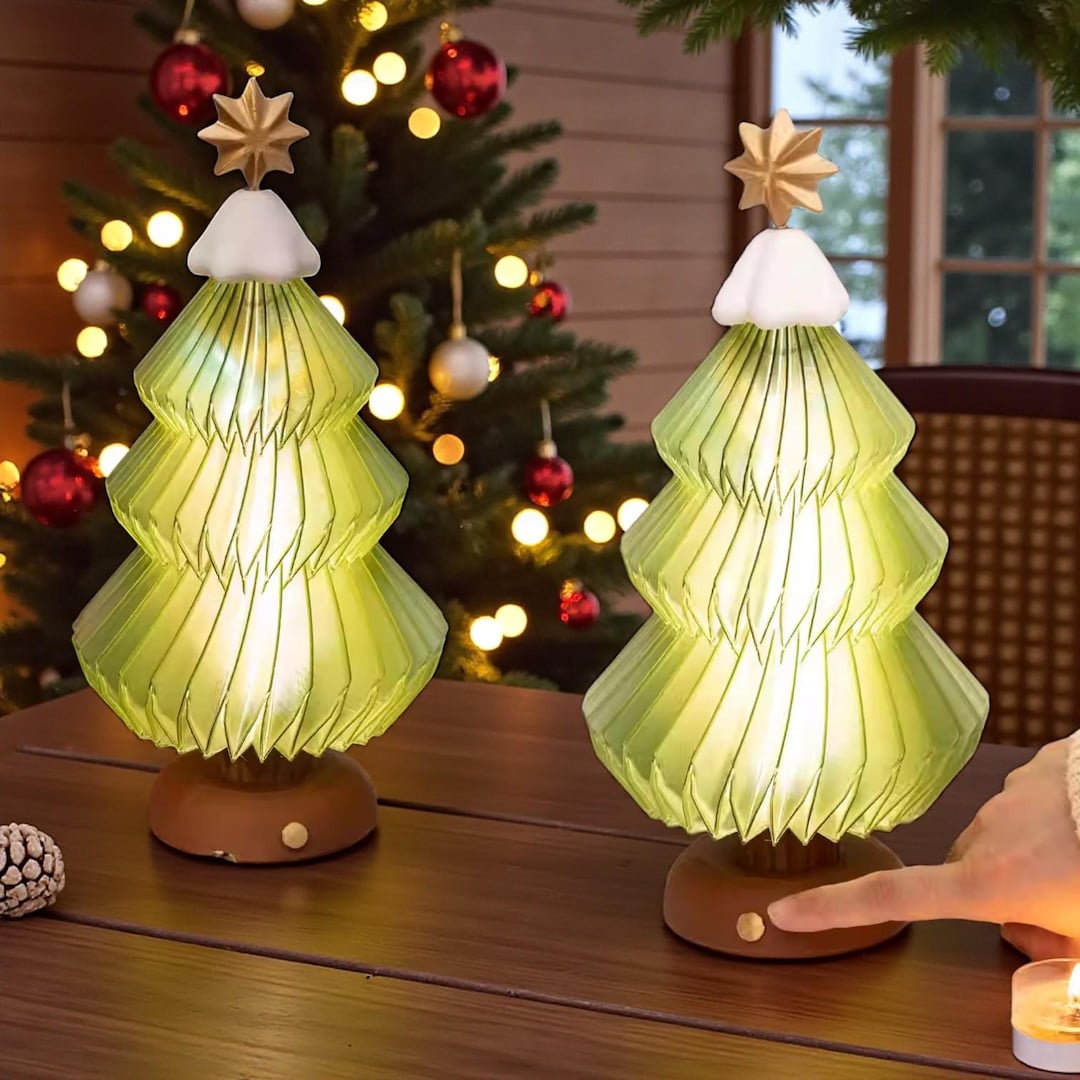 Pleated Christmas Tree Table Lamp, Forest Green Holiday Decor - Etsy