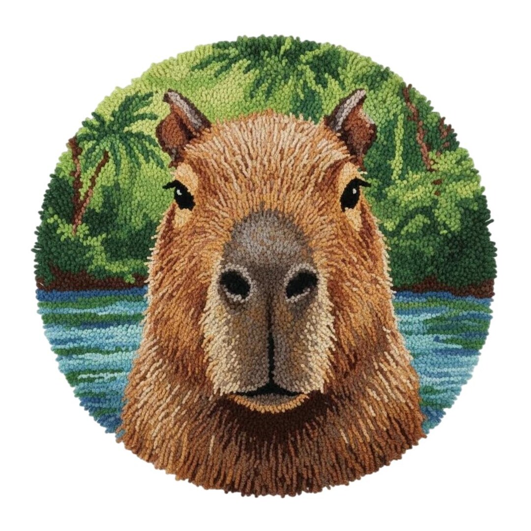 Capybara Face Latch Hook Kits DIY Rug Making Kit Wild Animal Jungle ...