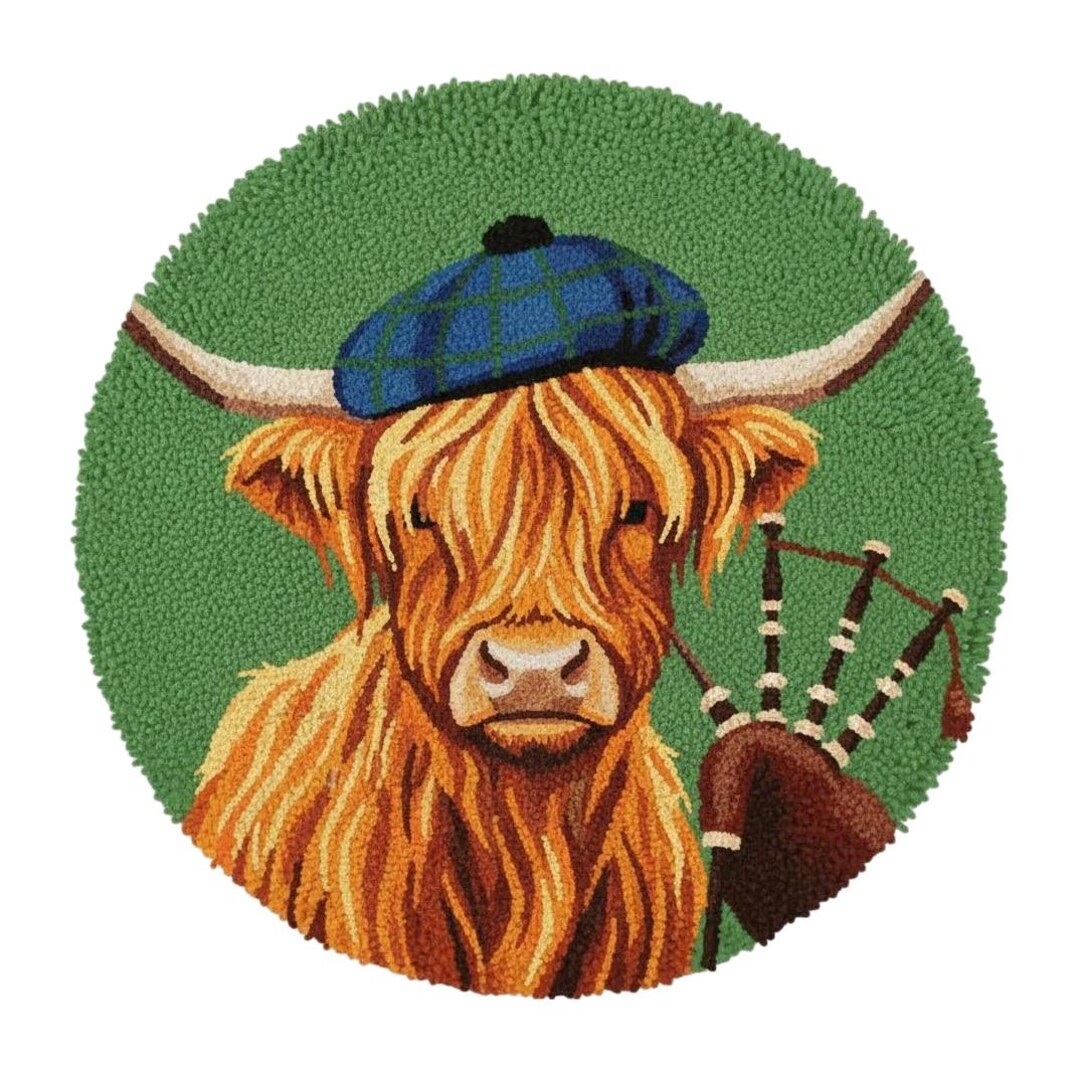 Highland Cow Bagpipes Latch Hook Kits DIY Rug Making Kit Scottish Decor ...