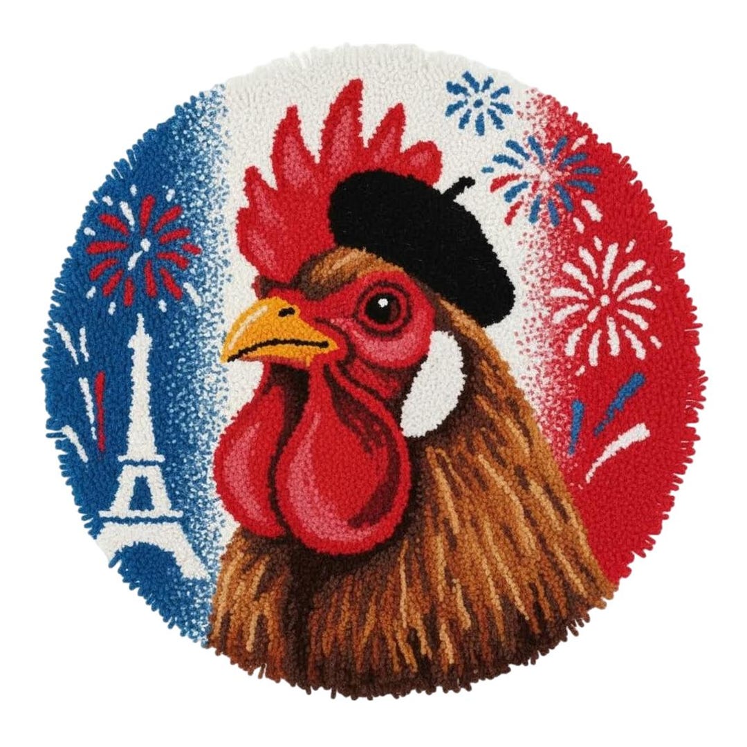 French Rooster Paris Latch Hook Kits DIY Rug Making Kit Eiffel Tower ...