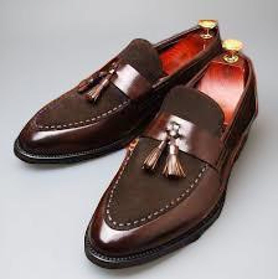 Handmade Men Brown Suede and Leather Tassels Shoes Loafer - Etsy