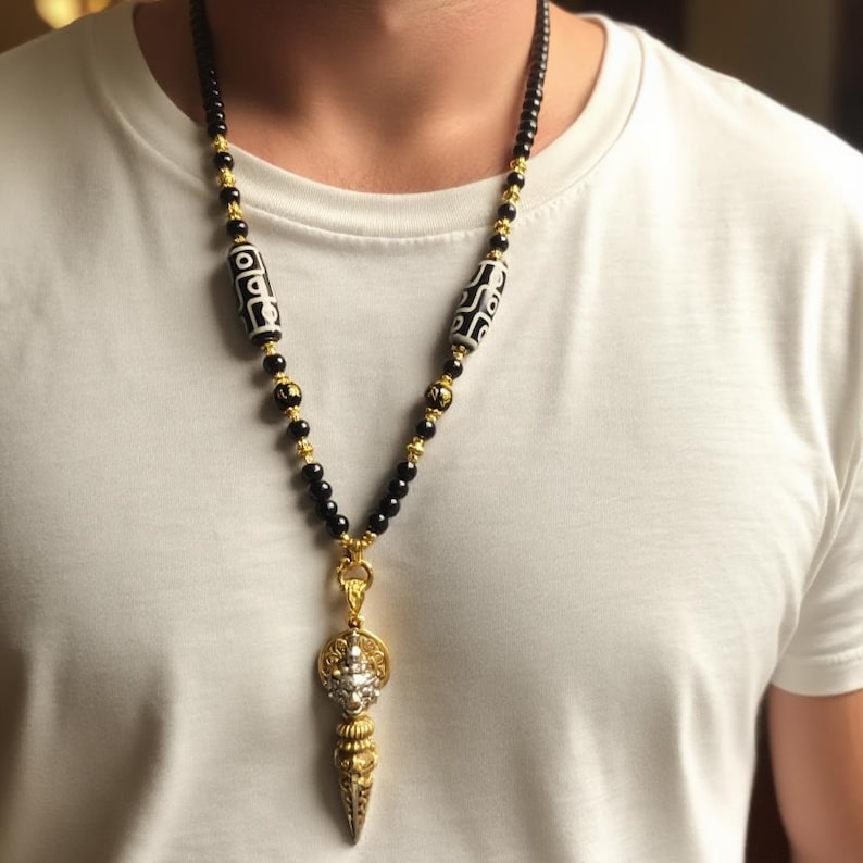 Vajrabhairava Yamantaka Pendant: 925 Silver Buddhist Necklace, Obsidian ...