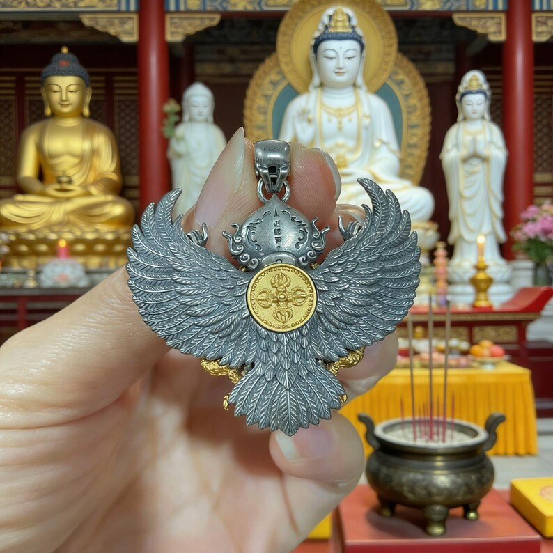 Garuda Dragon Girl Copper Amulet Pendant - Buddhist Protection, Evil ...