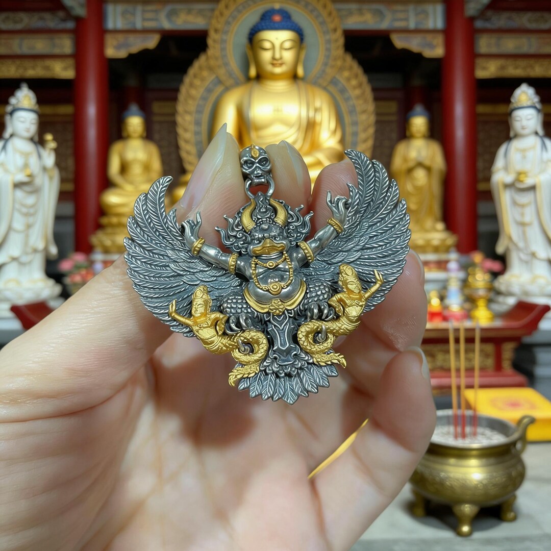 Garuda Dragon Girl Copper Amulet Pendant - Buddhist Protection, Evil ...
