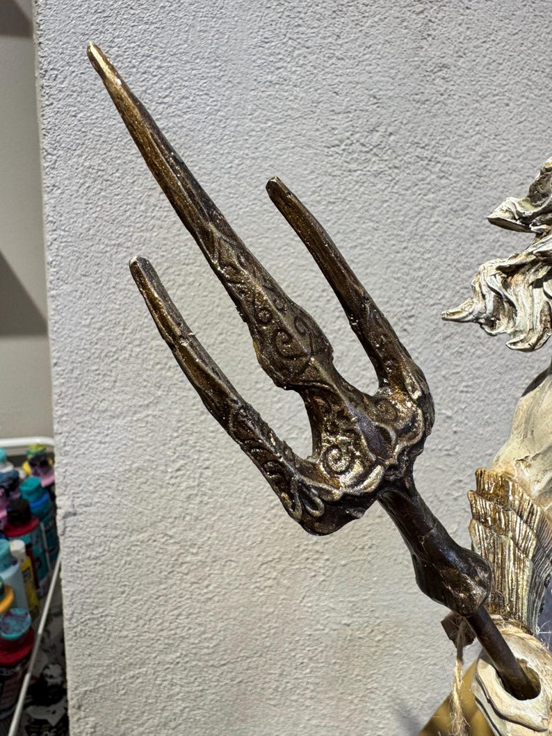Handmade Poseidon Statue: Bronze Effect Greek Sea God With Trident 45 ...