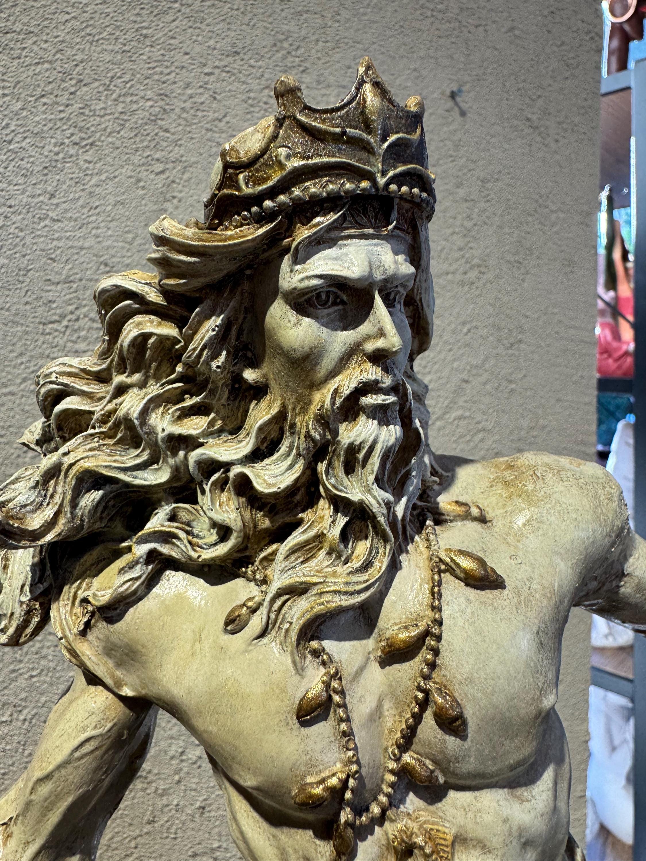Handmade Poseidon Statue: Bronze Effect Greek Sea God With Trident 45 ...