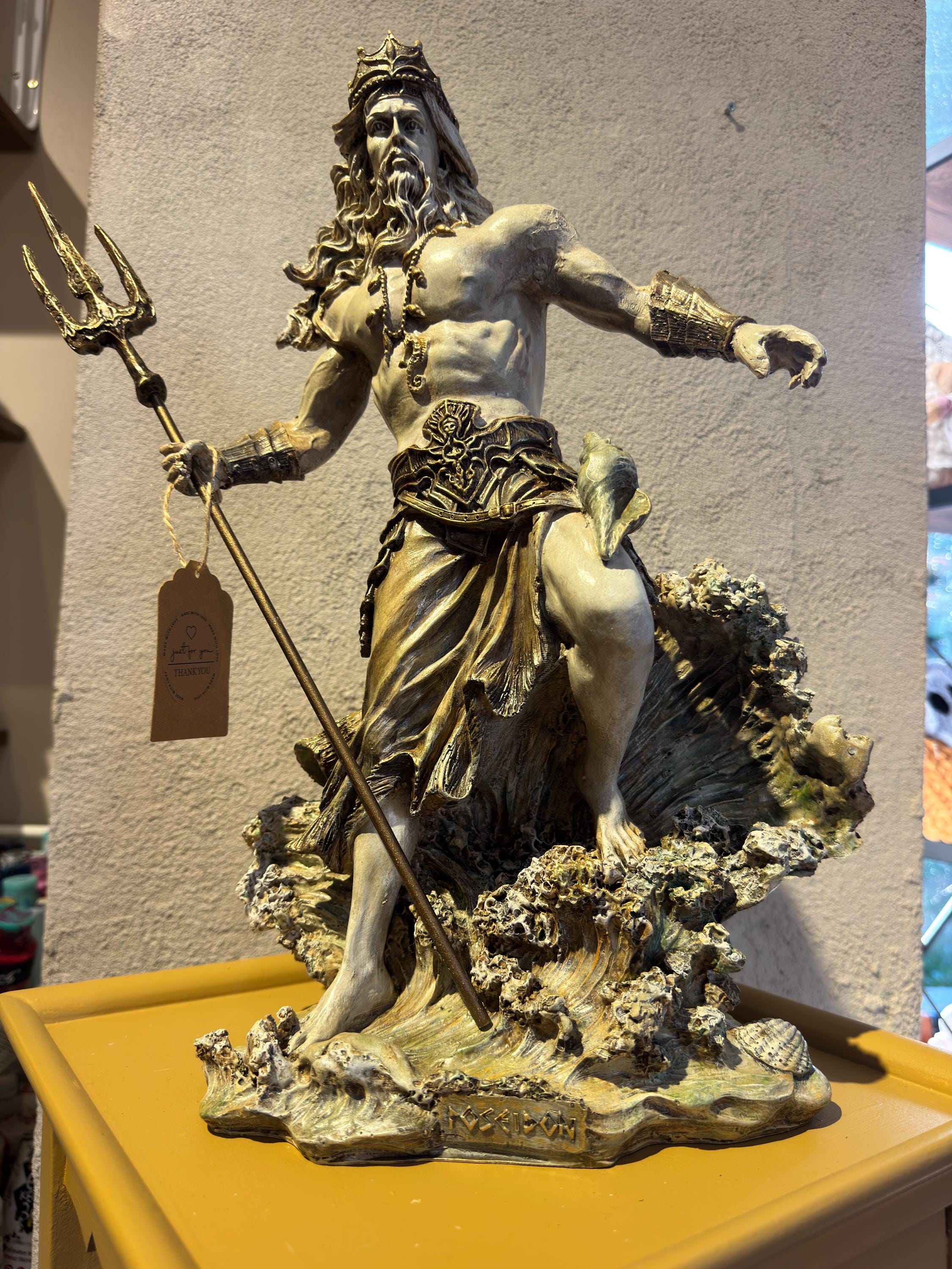Handmade Poseidon Statue: Bronze Effect Greek Sea God With Trident 45 ...