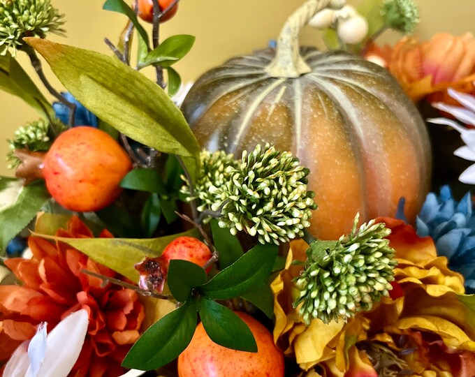 Large Handmade Fall Floral Centerpiece With Pumpkin, Rustic Autumn ...