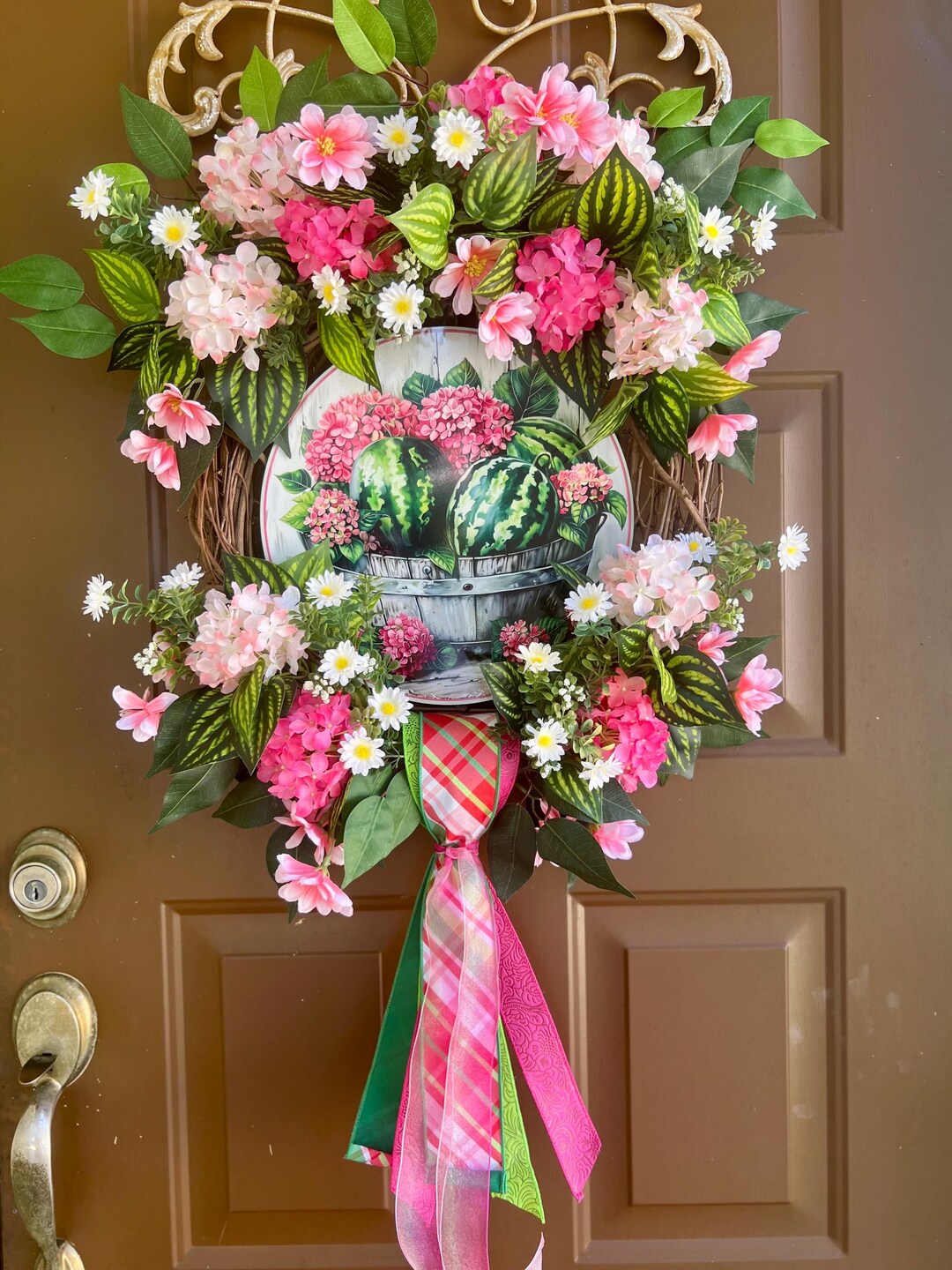 Pink Hydrangea Watermelon Wreath: Summer Front Door Decor - Etsy