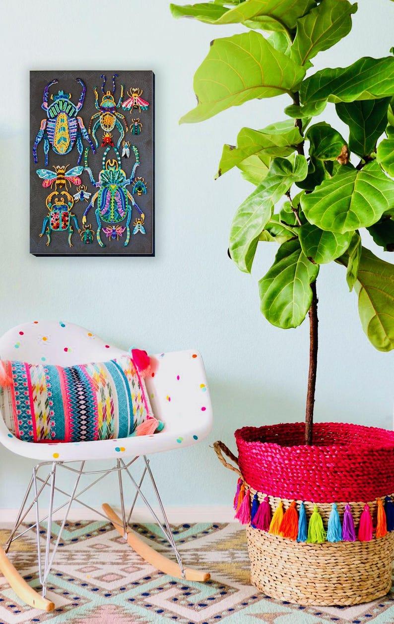 DIY Bead Embroidery Kit With Beetles, 3D Needlepoint Bead Art Set, Easy ...