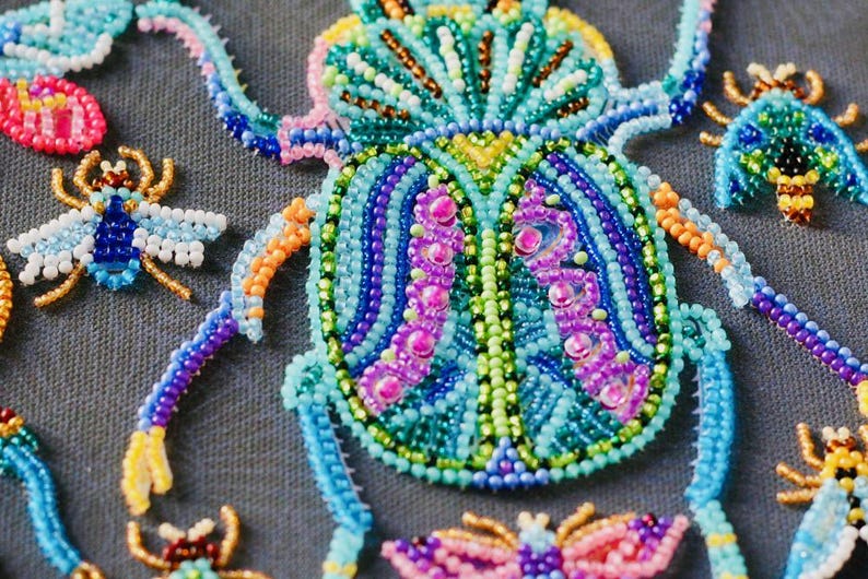 DIY Bead Embroidery Kit With Beetles, 3D Needlepoint Bead Art Set, Easy ...