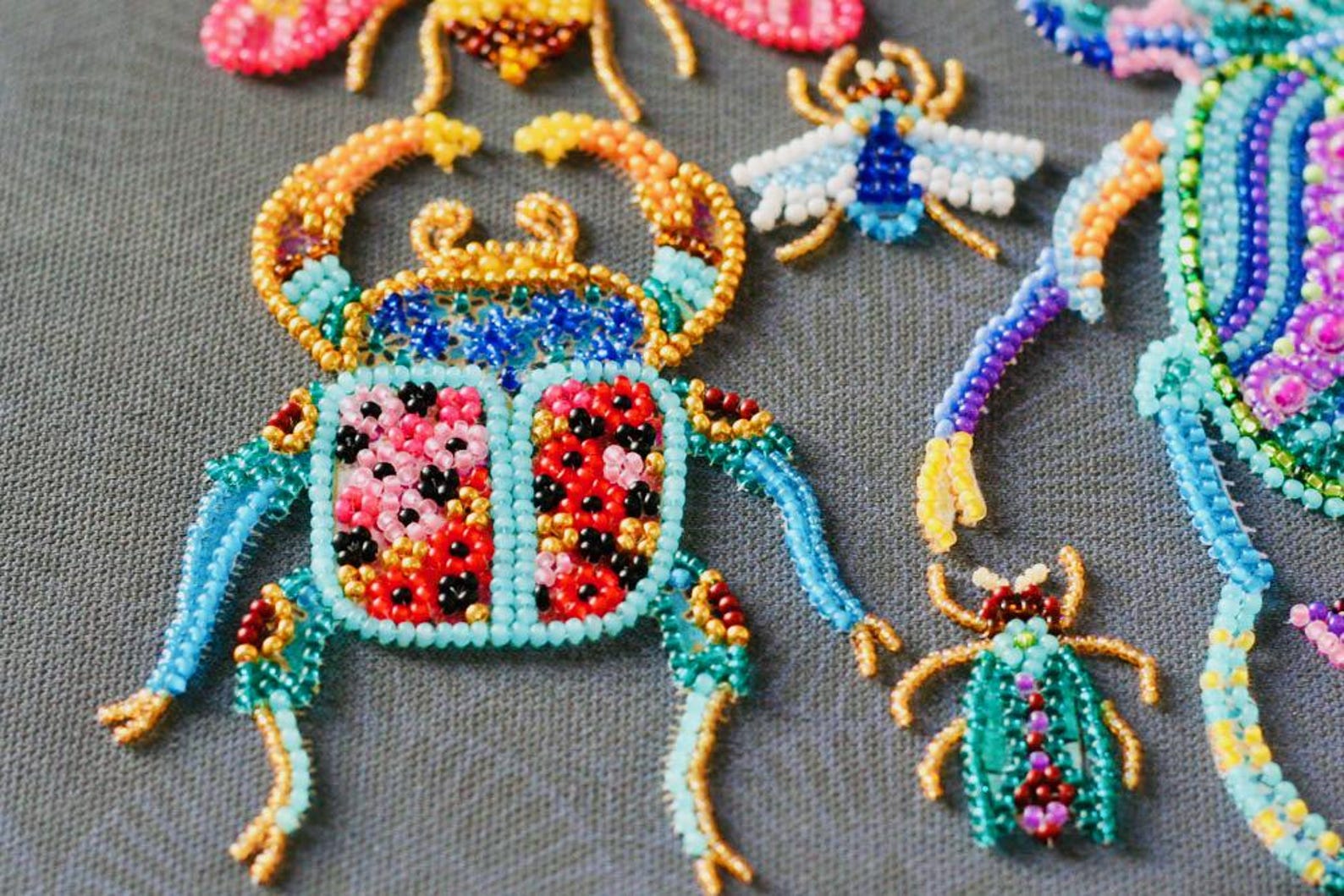 DIY Bead Embroidery Kit With Beetles, 3D Needlepoint Bead Art Set, Easy ...