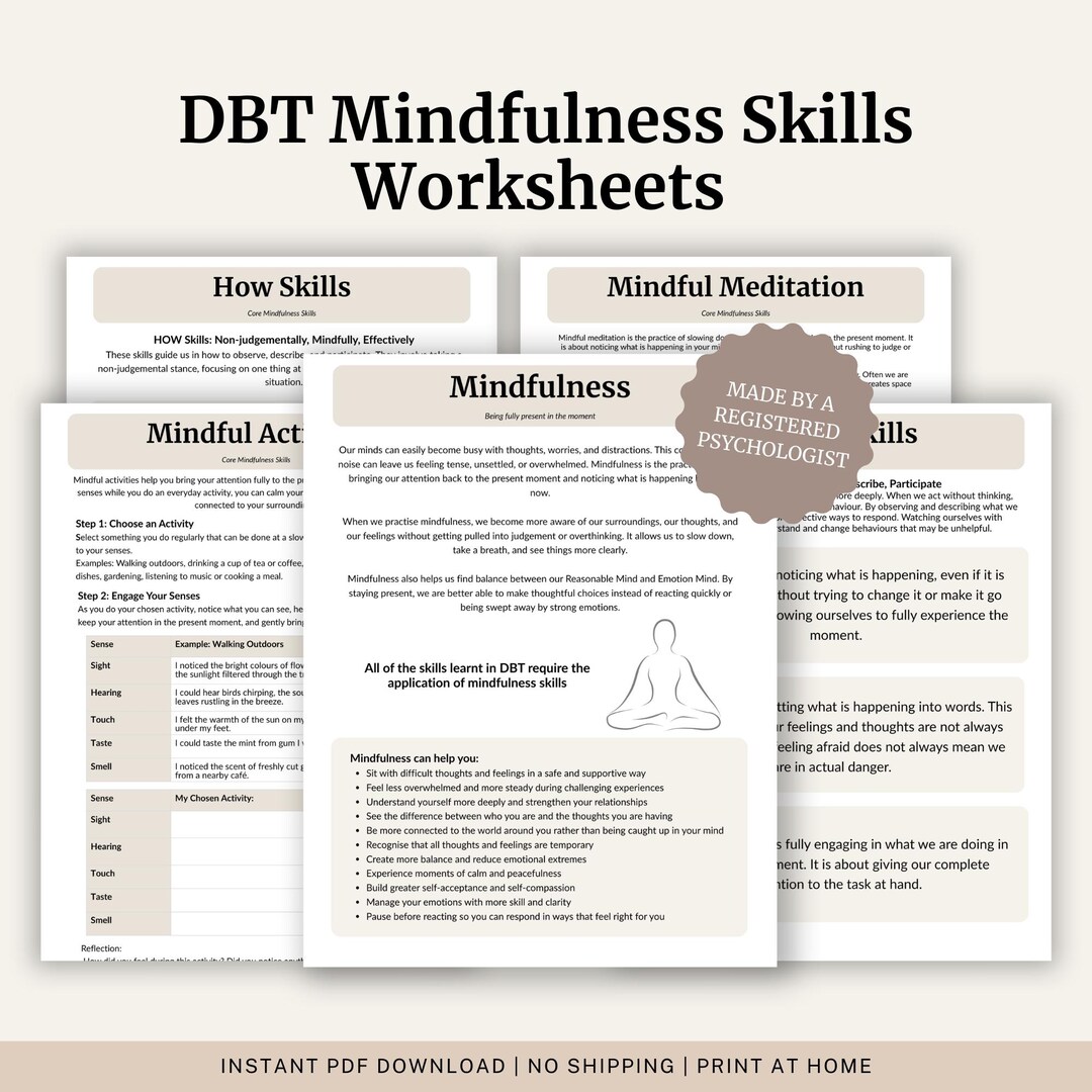 DBT Mindfulness Skills Worksheets | Therapy, Emotional Regulation ...