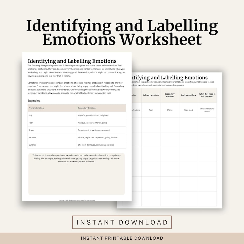 Identifying and Labelling Emotions Worksheet | Primary and Secondary ...
