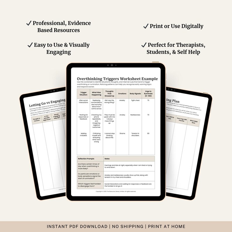 Overthinking & Rumination Toolkit | CBT Worksheets for Worry | Anxiety ...