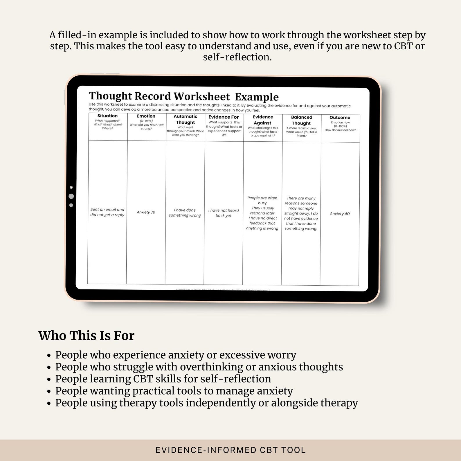 Challenging Anxious Thoughts Worksheet | CBT Anxiety Tool | Thought ...