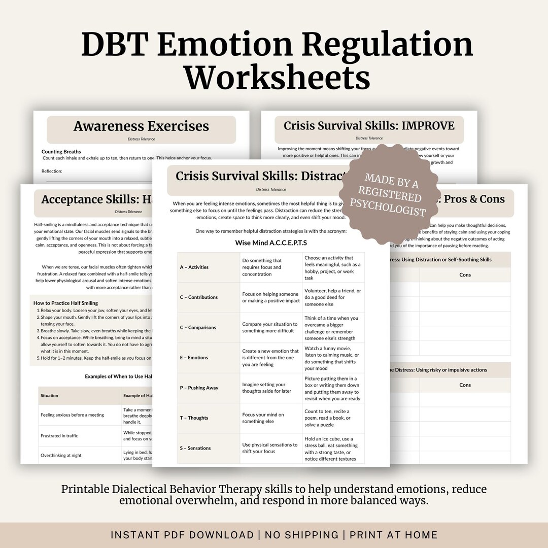 DBT Emotion Regulation Worksheets | Dialectical Behavior Therapy Skills ...