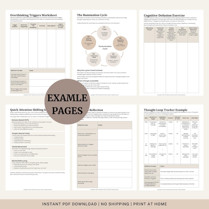 Overthinking & Rumination Toolkit | CBT Worksheets for Anxiety ...