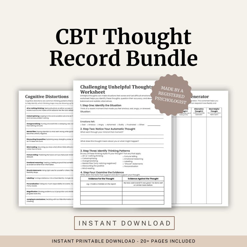 CBT Thought Record Bundle | Cognitive Behavioural Therapy Worksheets ...