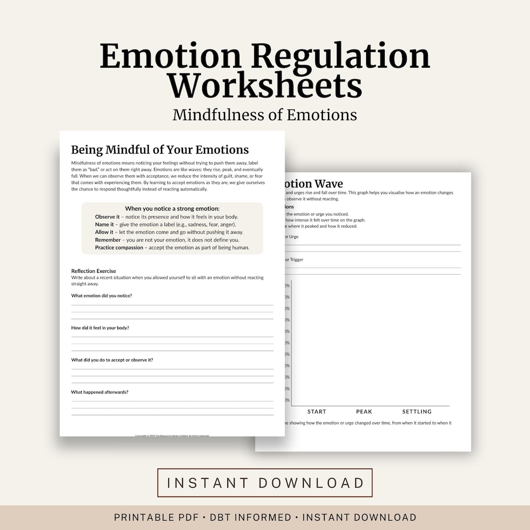 Mindfulness of Emotions Worksheet | Emotion Regulation Skills | DBT ...