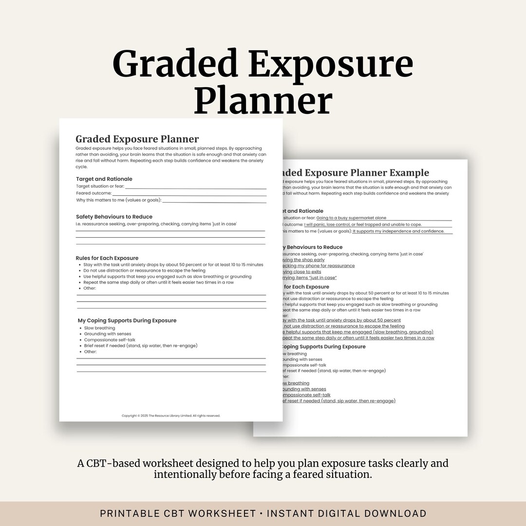 Graded Exposure Planner | CBT Exposure Planning Worksheet | Anxiety and ...