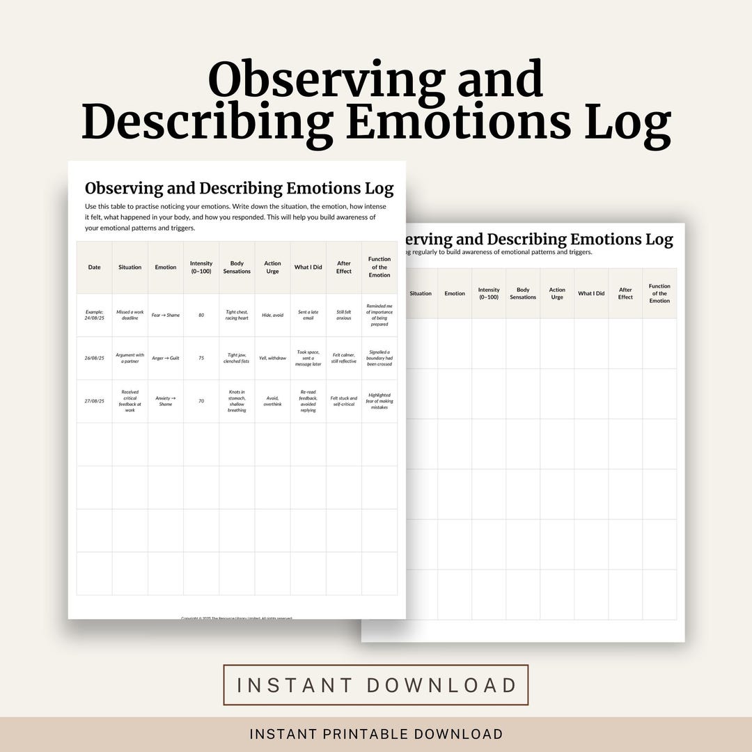 Observing and Describing Emotions Log | Emotion Tracking Worksheet ...