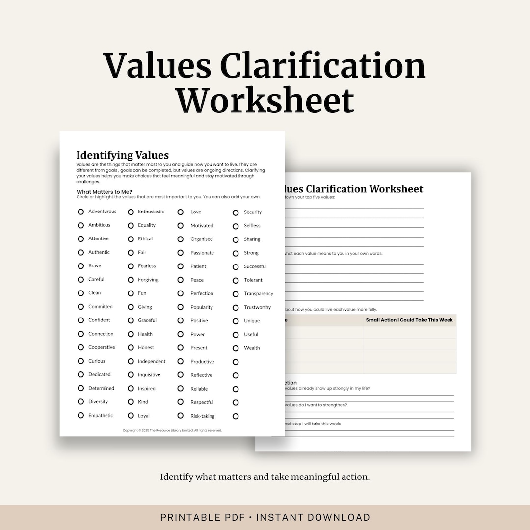 Values Clarification Worksheet | CBT ACT Self Help (PDF Download) - Etsy