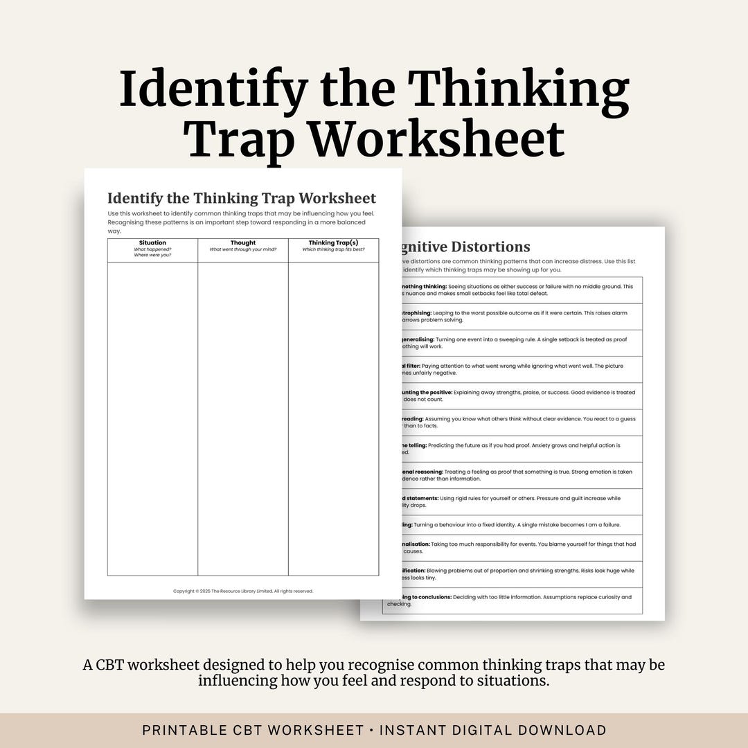 Identify the Thinking Trap Worksheet | CBT Cognitive Distortions Tool ...