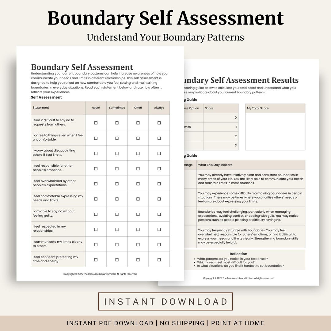 Boundary Self Assessment | CBT Worksheet for Boundaries | People ...