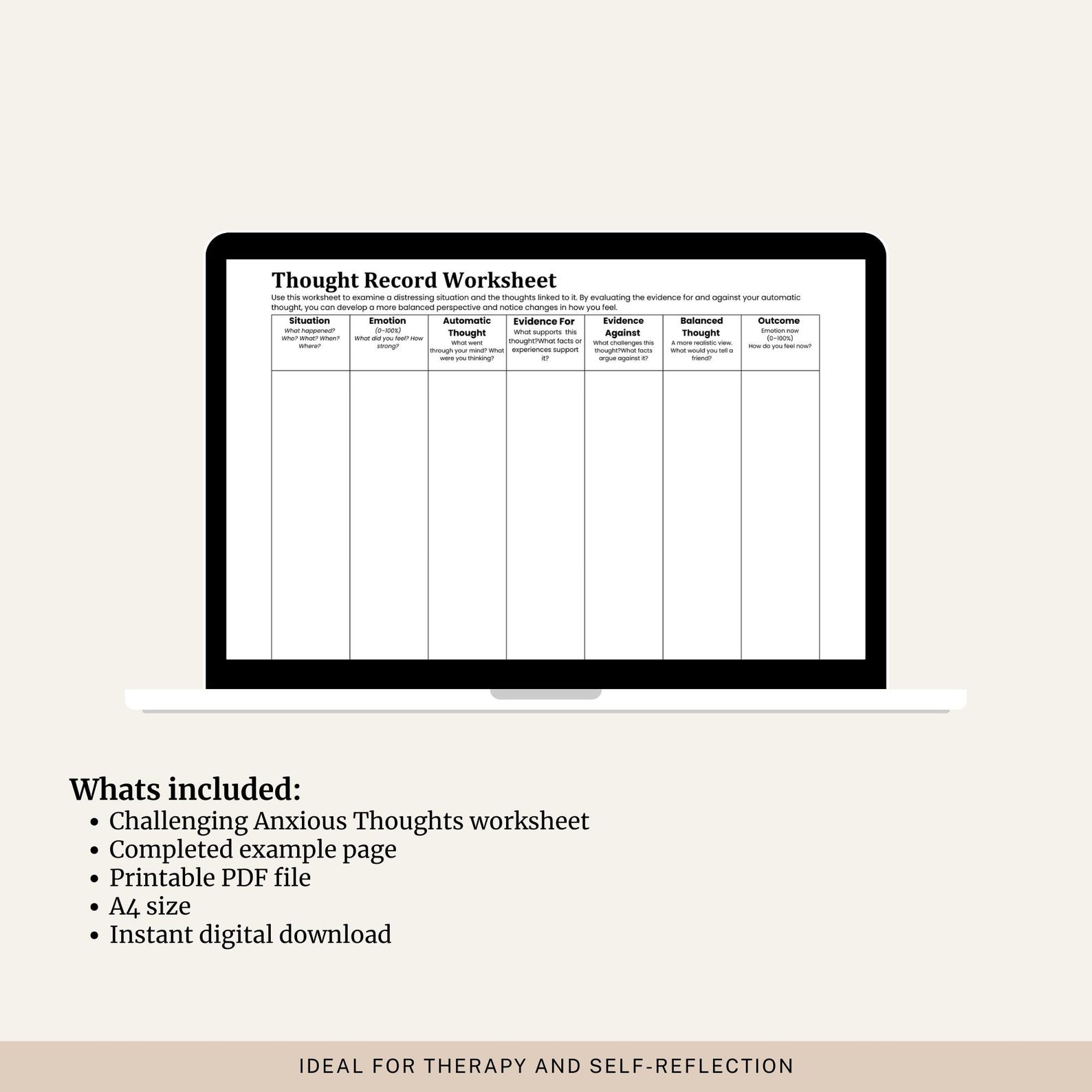 Challenging Anxious Thoughts Worksheet | CBT Anxiety Tool | Thought ...