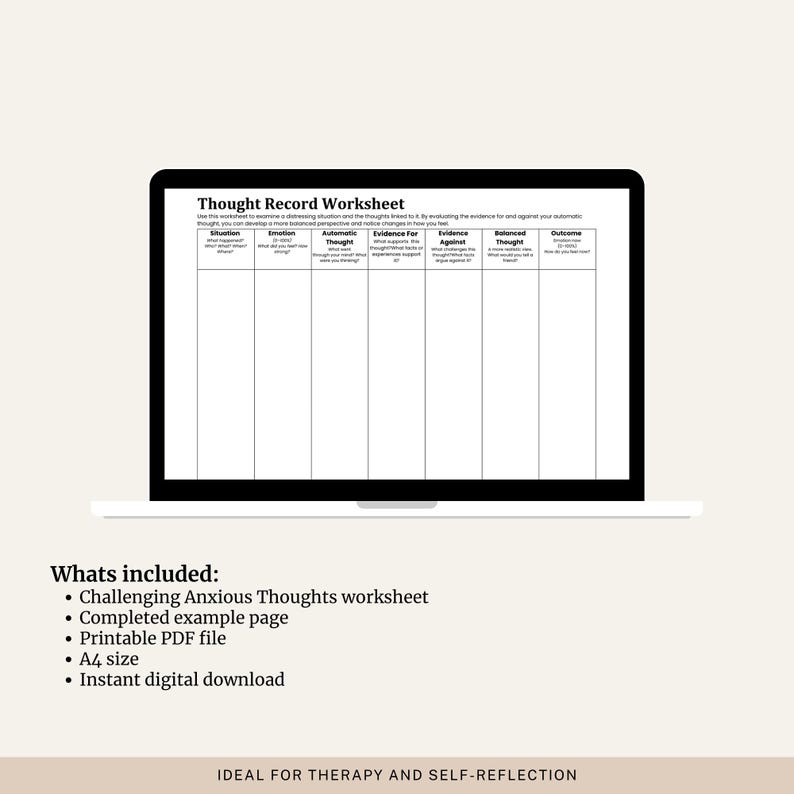 Challenging Anxious Thoughts Worksheet | CBT Anxiety Tool | Thought ...