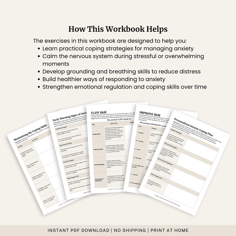 Anxiety Coping Skills Workbook | Grounding & Breathing Exercises ...