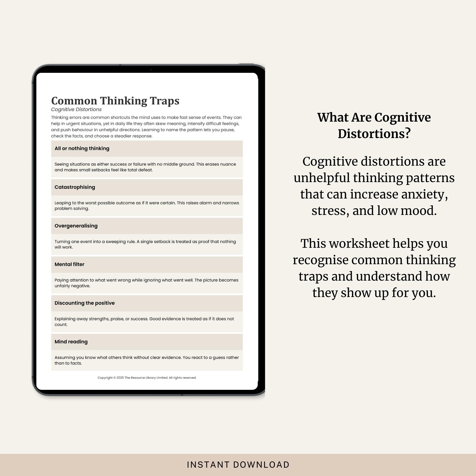 Cognitive Distortions Worksheet | Thinking Traps CBT | Mental Health ...