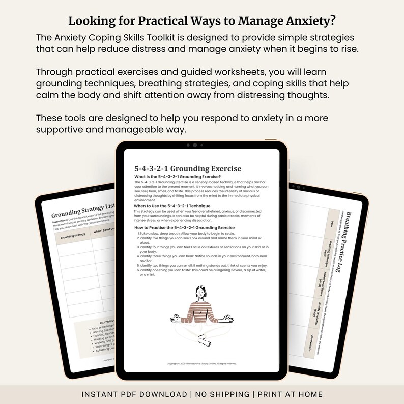 Anxiety Coping Skills Toolkit | Grounding & Breathing Exercises ...