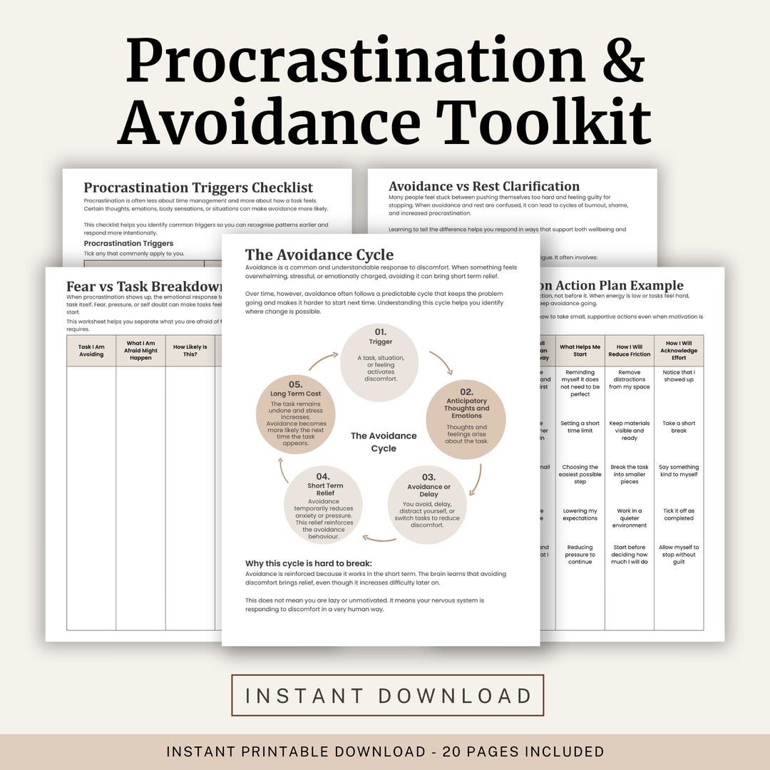 Procrastination and Avoidance Toolkit | Worksheets for Motivation and ...