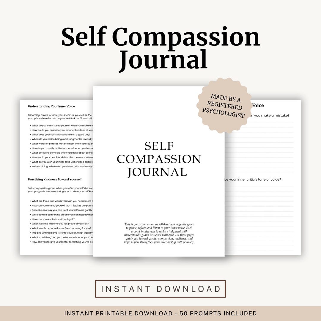Self-compassion Journal Prompts: Mental Health Workbook (digital ...